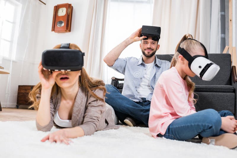 Family in Virtual Reality Headsets Stock Photo - Image of mother ...