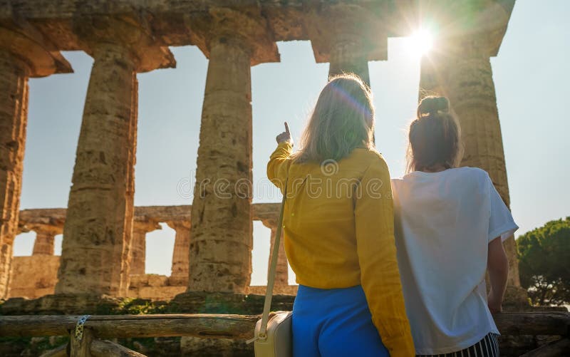 Family Visits an Ancient Temple Stock Photo - Image of romans, paestum ...