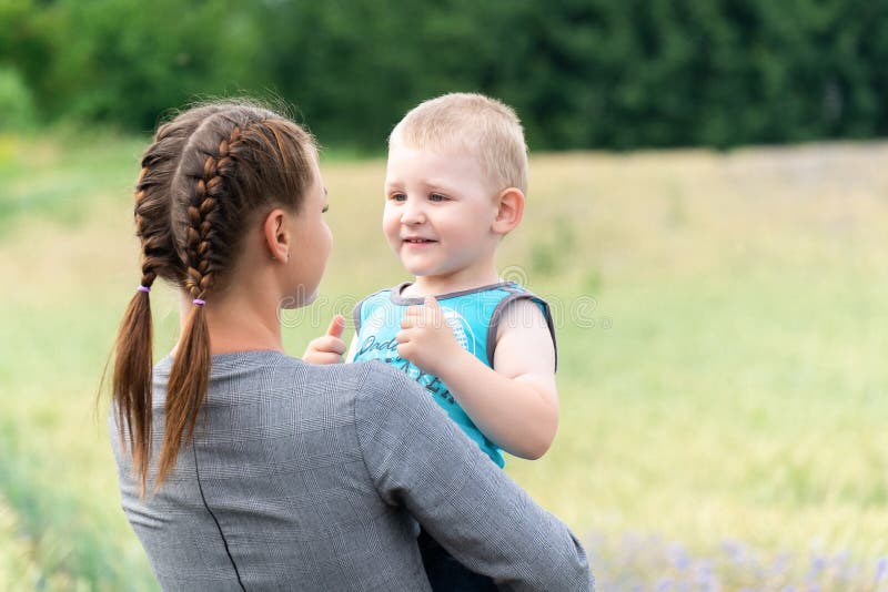 Family Walk in the Cornflower Field Stock Photo - Image of male, friend ...