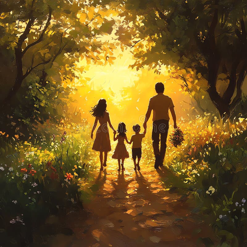Family Walk Golden Hour Illustration Stock Photo - Image of hour ...