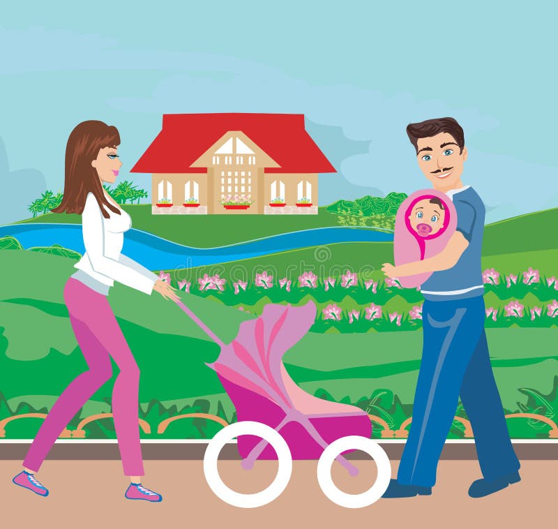 Family walk stock vector. Illustration of cuddle, family - 56606339