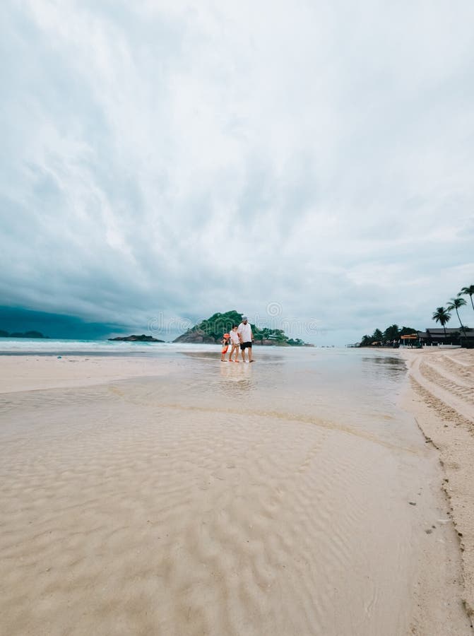 A Family is Walking on the Beach. Low Angle View Stock Photo - Image of ...