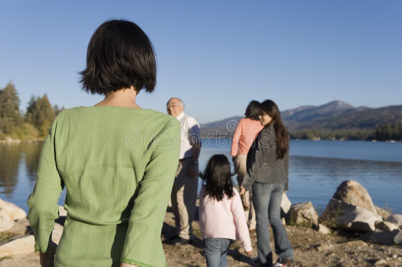 Family Walking by Lake Back View Stock Image - Image of clothing, 6065: ...