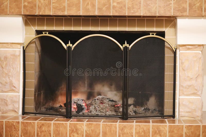 Fire Burns in the Home Fireplace Stock Photo - Image of coal, fireplace ...
