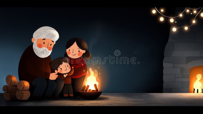 Family Warmth by the Cozy Firelight Stock Illustration - Illustration ...