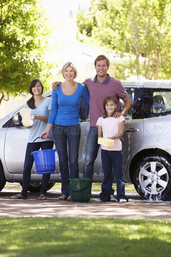Family Washing Car Together Stock Photo - Image of camera, parent: 54964338