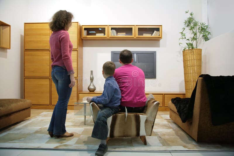 Family watch TV stock photo. Image of modern, indoors - 5225372