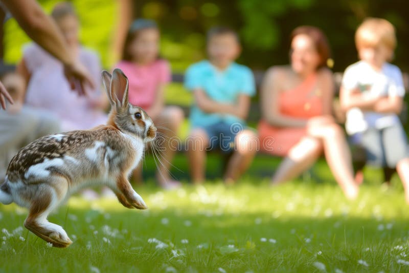 Family Watching a Rabbit Hopping Contest Stock Photo - Image of rabbit ...