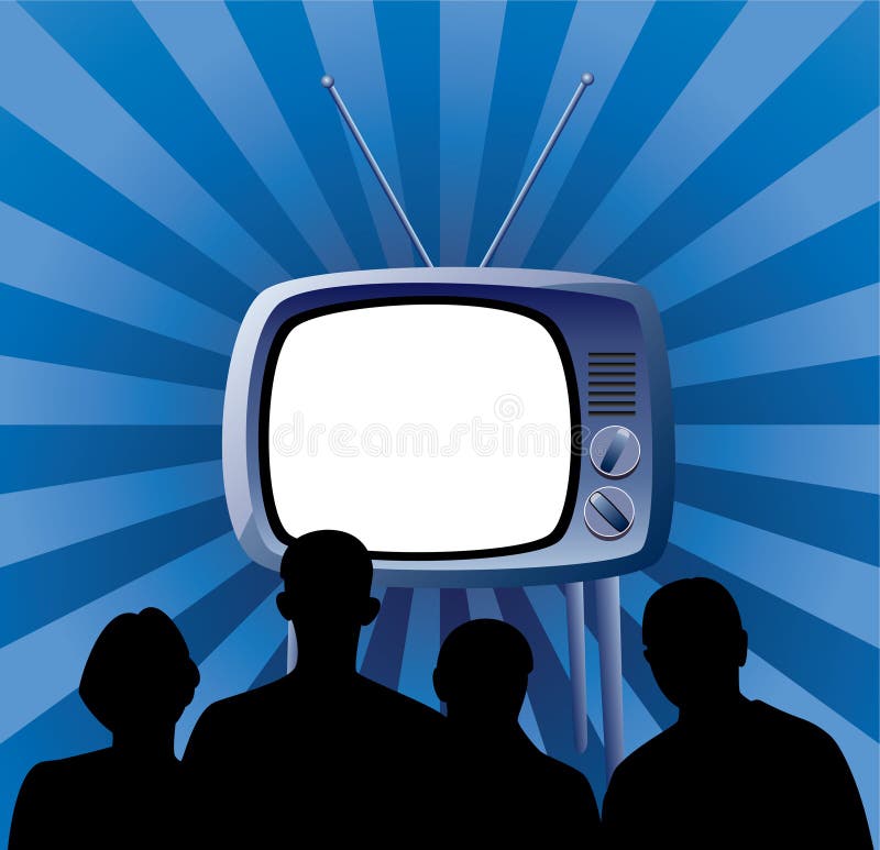 Family Watching Retro Tv Set Stock Vector - Illustration of copy ...