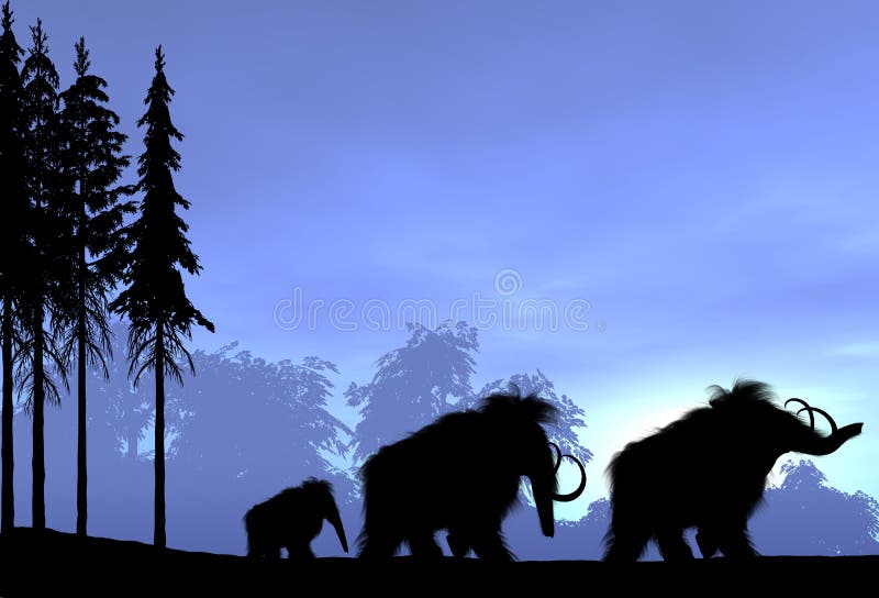 Family of Woolly Mammoth stock image. Image of animals - 56860869
