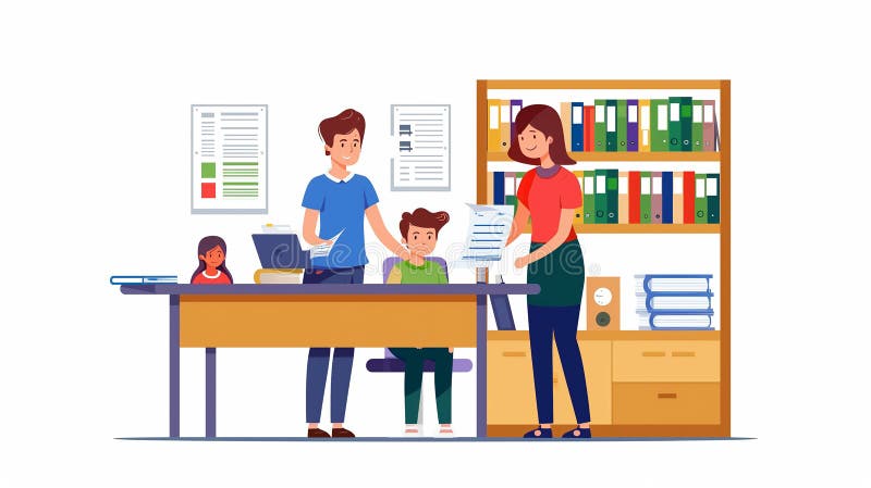 Family Working in the Office. Mother, Father and Son Work Together ...