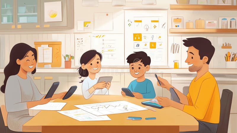 Family Working Together Illustration Stock Photo - Image of table ...