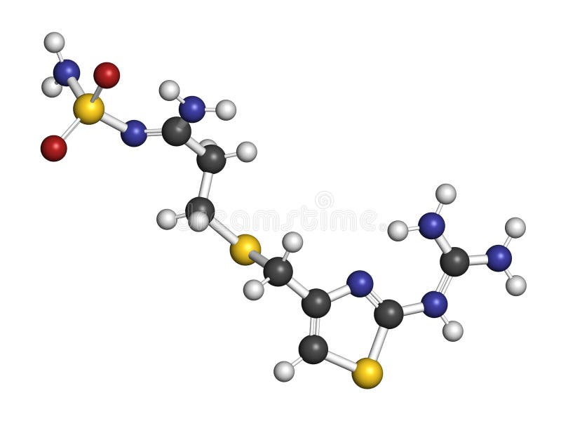 Famotidine Drug Molecule. 3D Rendering. Atoms are Represented As ...