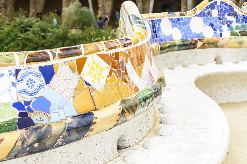 Famous Bench in Park Guell, Barcelona Stock Image - Image of pattern ...