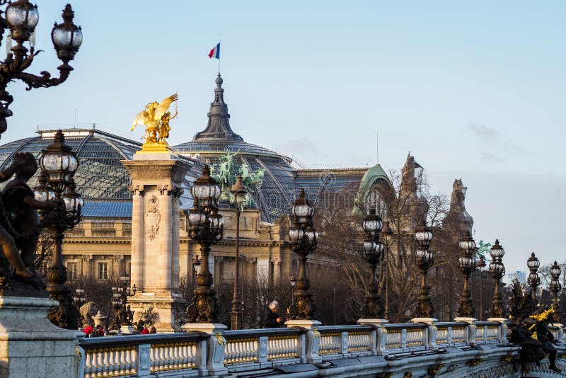 The Famous Bridge Alexander III and Grand Palais Stock Image - Image of ...