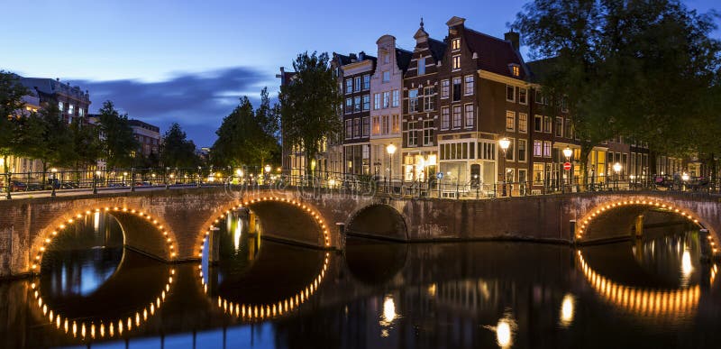 Famous Bridge in Amsterdam by Night Stock Photo - Image of night ...