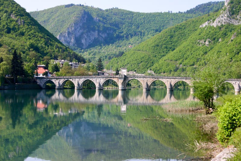 Famous Bridge on Drina River Stock Photo - Image of history ...