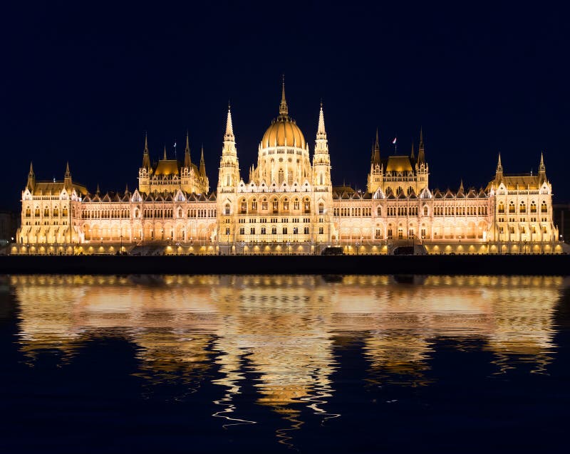 Famous Building of Parliament at Night, Budapest Stock Photo - Image of ...
