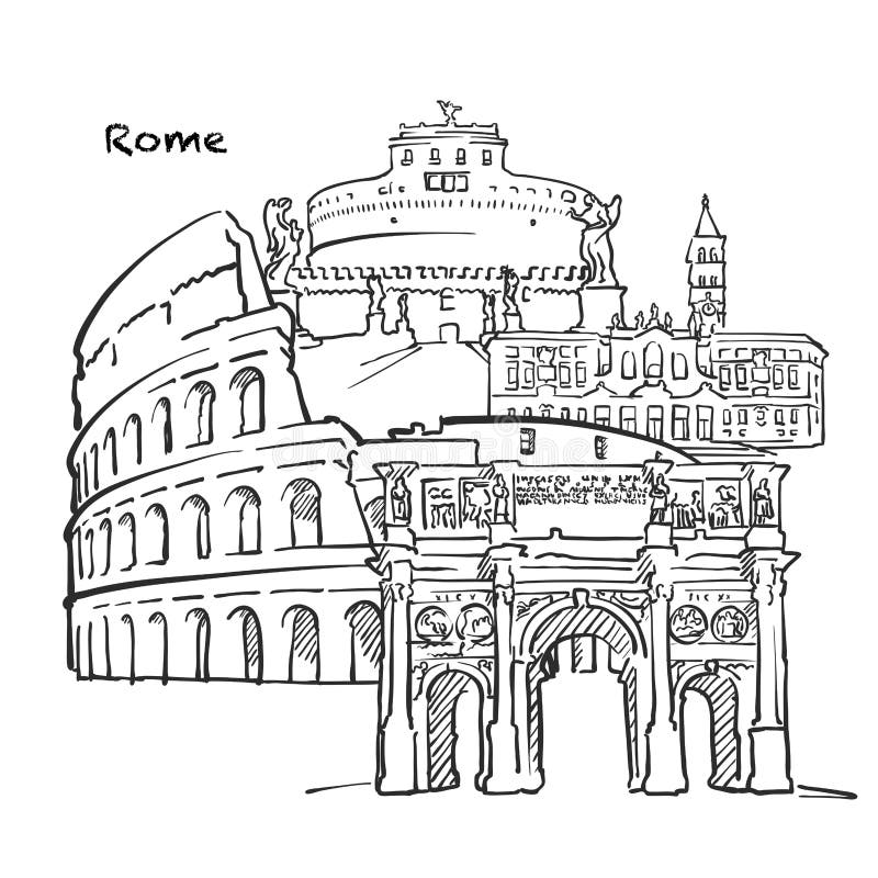 Famous Buildings of Rome Vector Sketch Stock Vector - Illustration of ...