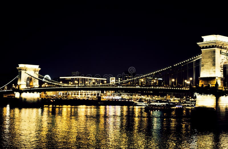 Famous Chain Bridge at Night in Budapest Stock Image - Image of bridge ...
