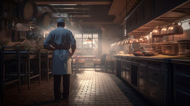 Famous Chef Works in a Big Restaurant Kitchen. Generative AI Stock ...