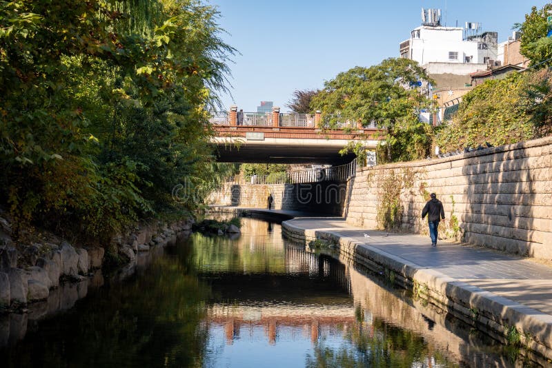 Famous Cheonggyecheon Stream Under the Bridge in Seoul Stock Image ...