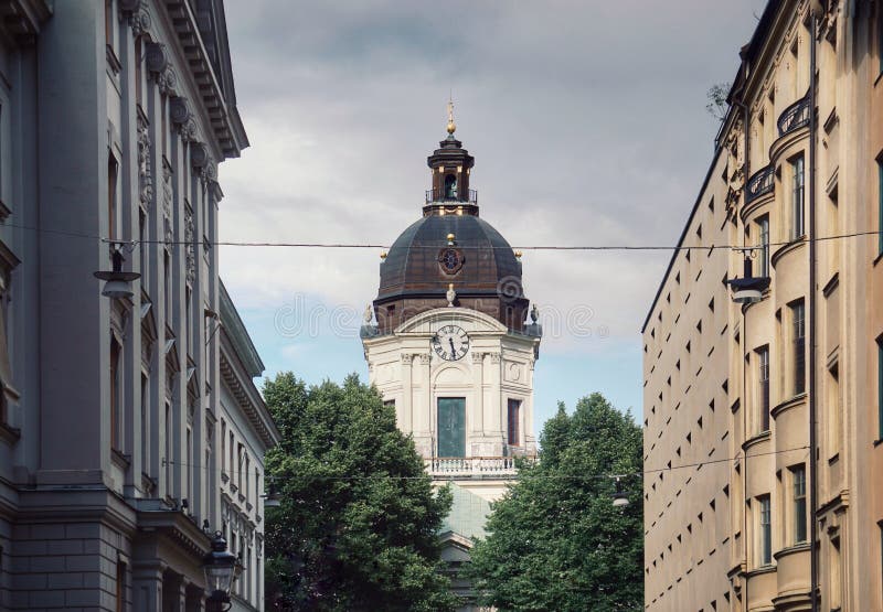 Famous Church with Clock Tower in Town Stock Image - Image of clock ...