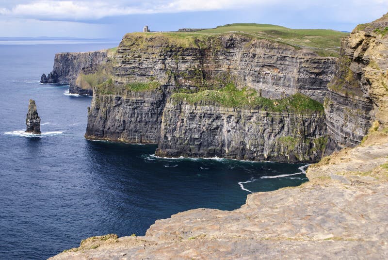 Famous Cliffs of Moher with Tower. Ireland Stock Photo - Image of cliff ...