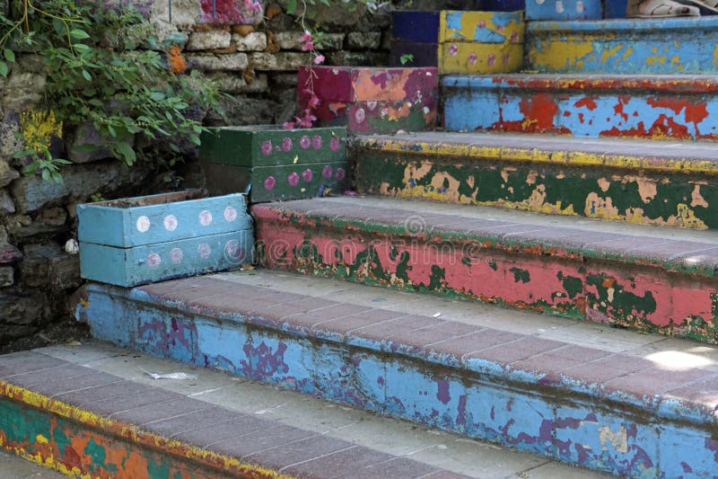 Famous Colorful Stairs in Istanbul Balat Stock Image - Image of culture ...