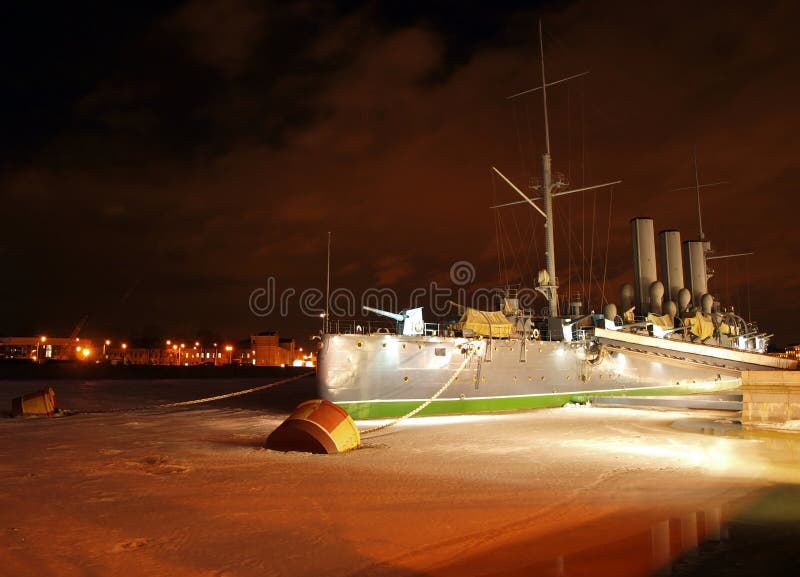 Famous Cruiser Aurora at Night Stock Photo - Image of light, fame: 23917992
