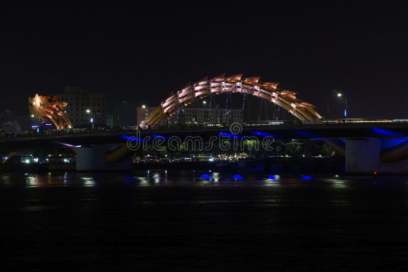Famous Dragon Bridge in Da Nang Editorial Image - Image of light, dark ...