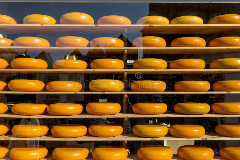 Famous Dutch Cheese on the Shelves in the Store Window Stock Image ...