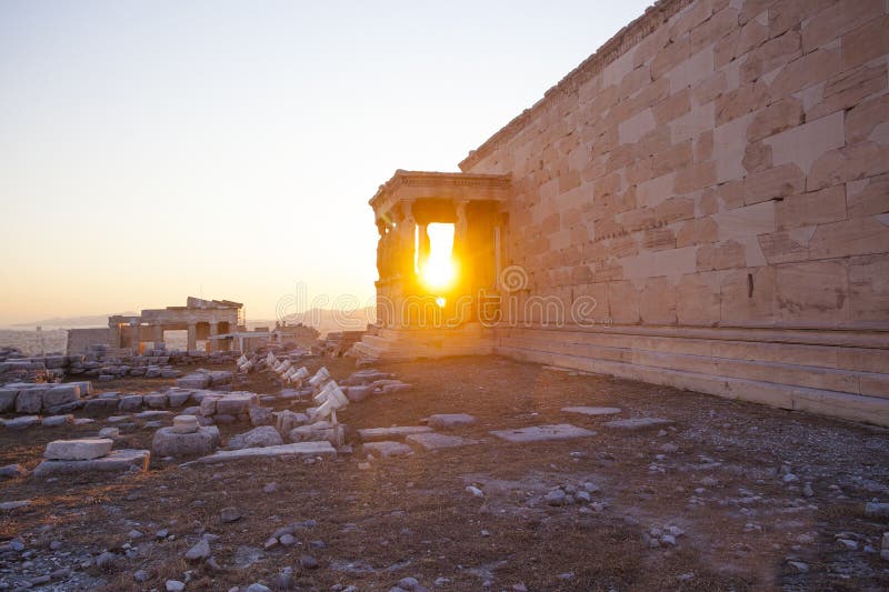 Famous Erechtheon Ancient Building in Acropolis in Athen Stock Photo ...