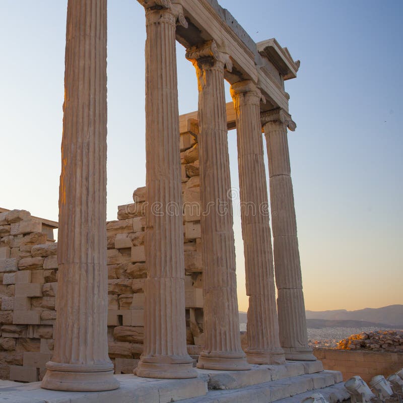 Famous Erechtheon Ancient Building in Acropolis in Athen Stock Photo ...