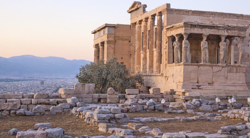 Famous Erechtheon Ancient Building in Acropolis in Athens Stock Image ...