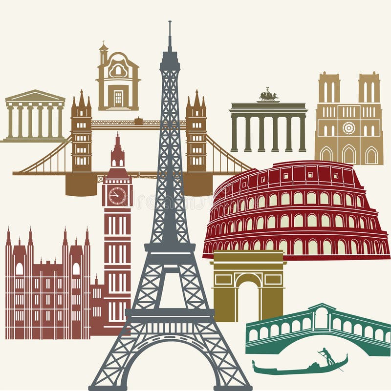 Famous European landmarks stock vector. Illustration of venetian - 32203533