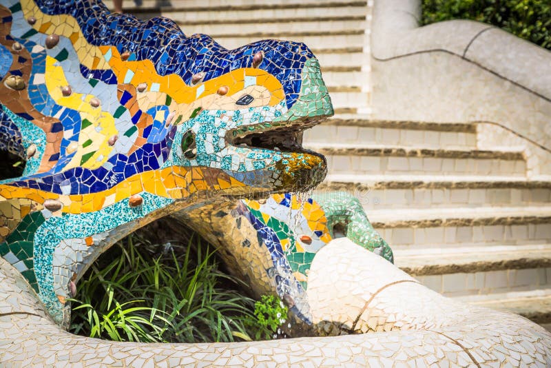 Famous Gaudi Lizard in Park Guell, Barcelona, Spain Stock Photo - Image ...