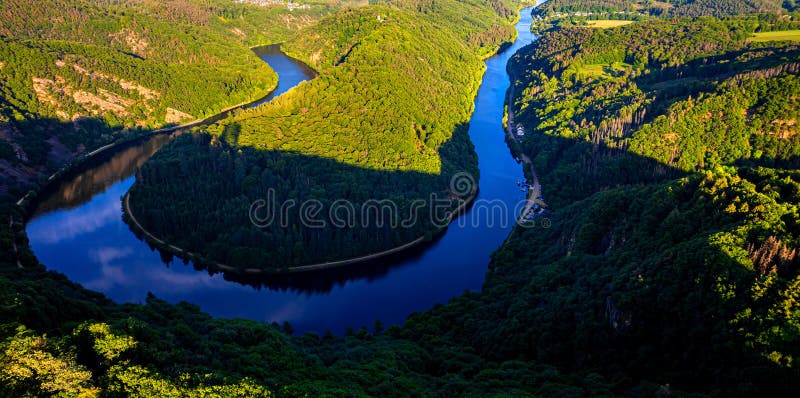 Famous German Saar River Loop Panorama Stock Photo - Image of germany ...
