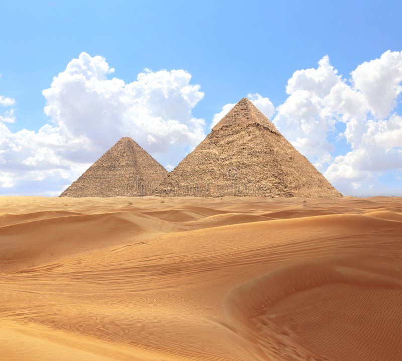 Famous Great Pyramids of Chephren and Cheops, Cairo, Egypt. Two of the ...