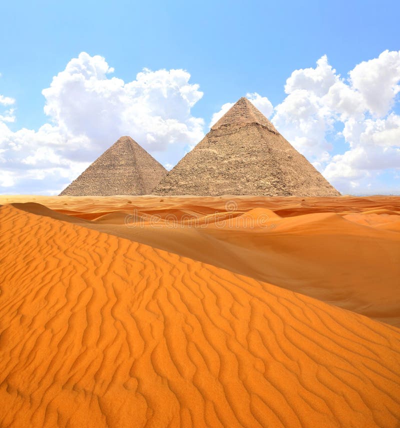 Famous Great Pyramids of Chephren and Cheops, Cairo, Egypt. Two of the ...