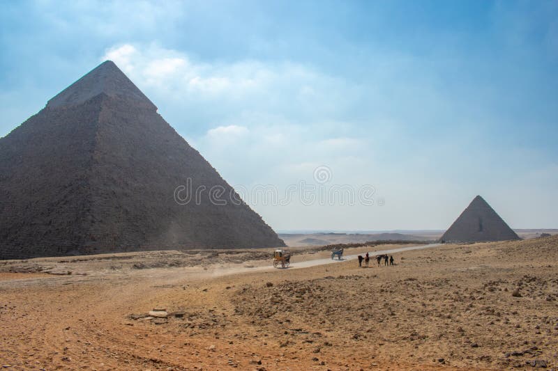 Famous Great Pyramids of Chephren and Cheops, Cairo, Egypt. Two of the ...