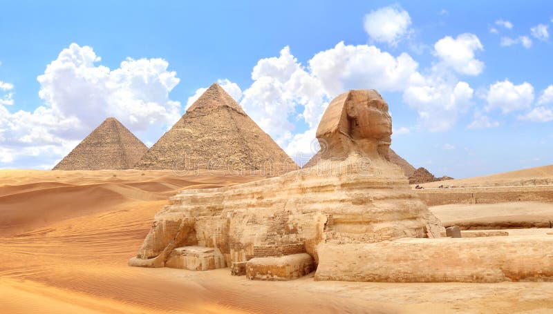 Famous Great Sphinx and Pyramids of Chephren and Cheops, Cairo, Egypt ...