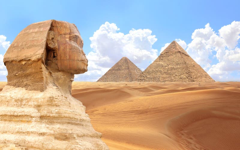 Famous Great Sphinx and Pyramids of Chephren and Cheops, Cairo, Egypt ...