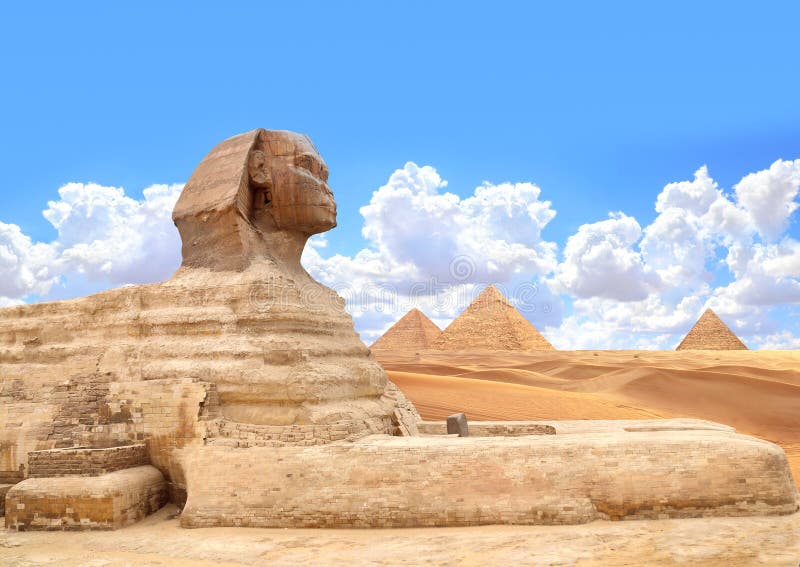 Famous Great Sphinx and Pyramids of Chephren and Cheops, Cairo, Egypt ...