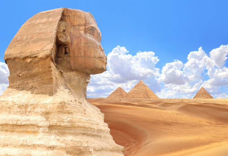 Famous Great Sphinx Pyramids Chephren Cheops Menkaure Cairo Egypt ...