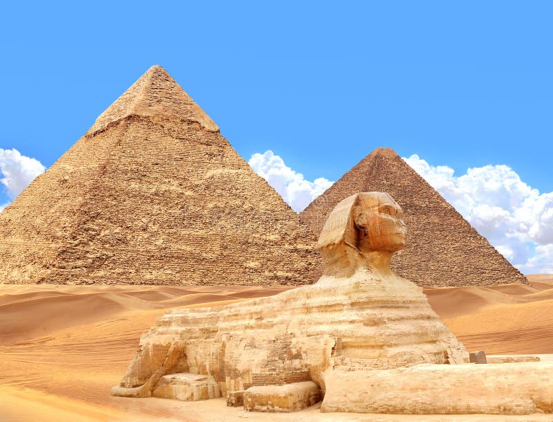 Famous Great Sphinx and Pyramids of Chephren, Cheops, Menkaure, Cairo ...