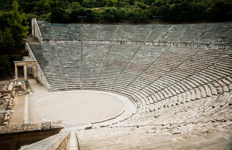 Famous Greek Ancient Empty Amphitheater in Epidaurus, Greece Stock ...