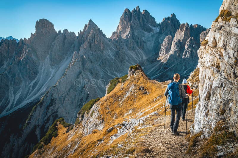 Famous Hiking Trail with Hikers in the Dolomites, Italy Stock Image ...