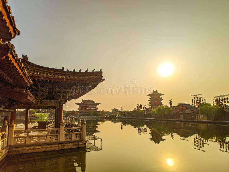 Famous Historic Buddhist Temple by the Lake at Sunset Stock Image ...