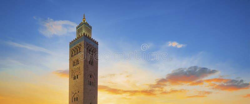 Famous Koutoubia Mosque, Marrakech at Sunrise Stock Image - Image of ...